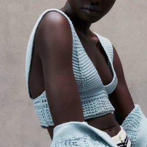 Zara | Tops | Nwt Zara Blue Textured Knit Cropped Top L | Poshmark